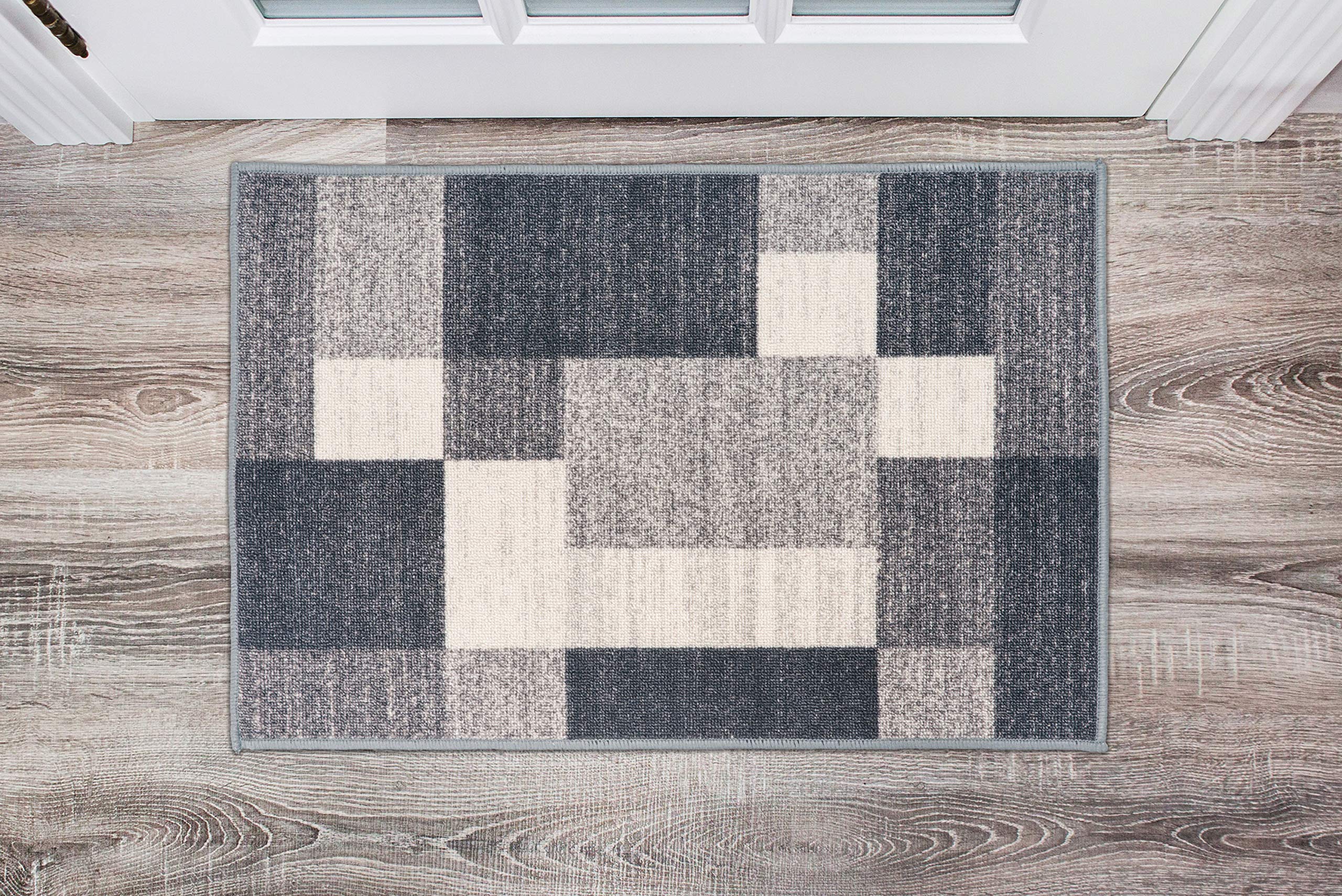 Rugshop Modern Boxes Design Non-Slip (Non-Skid) Area Rug 20" X 30" Gray