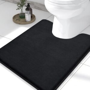 smiry memory foam u-shaped toilet bathroom rugs, extra soft absorbent non-slip contoured rugs, machine washable contour bath mats for bathroom toilet, 24" x 20", black