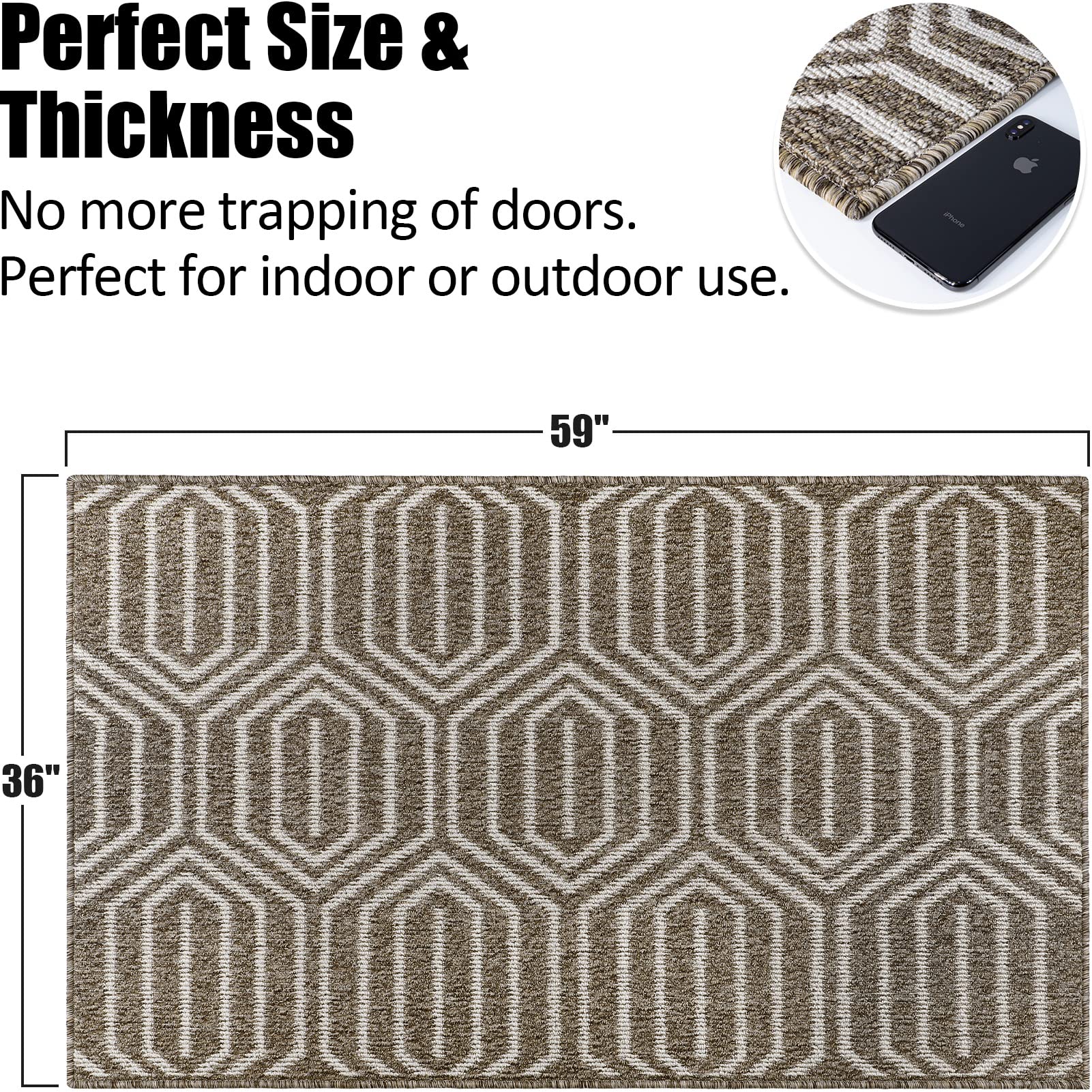 Indoor Doormat 36"x 59", Absorbent Front Back Door Mat Floor Mats, Rubber Backing Non Slip Door Mats Inside Entrance Door Runner Rug Mud Dirt Trapper, Machine Washable Low Profile-Brown Time Cloister