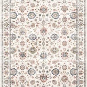 Mcadore 8x10 Washable Vintage Boho Area Rug - Non Slip, Foldable Large Carpet for Living Room, Bedroom, Kitchen - Beige/Multi - Print Design