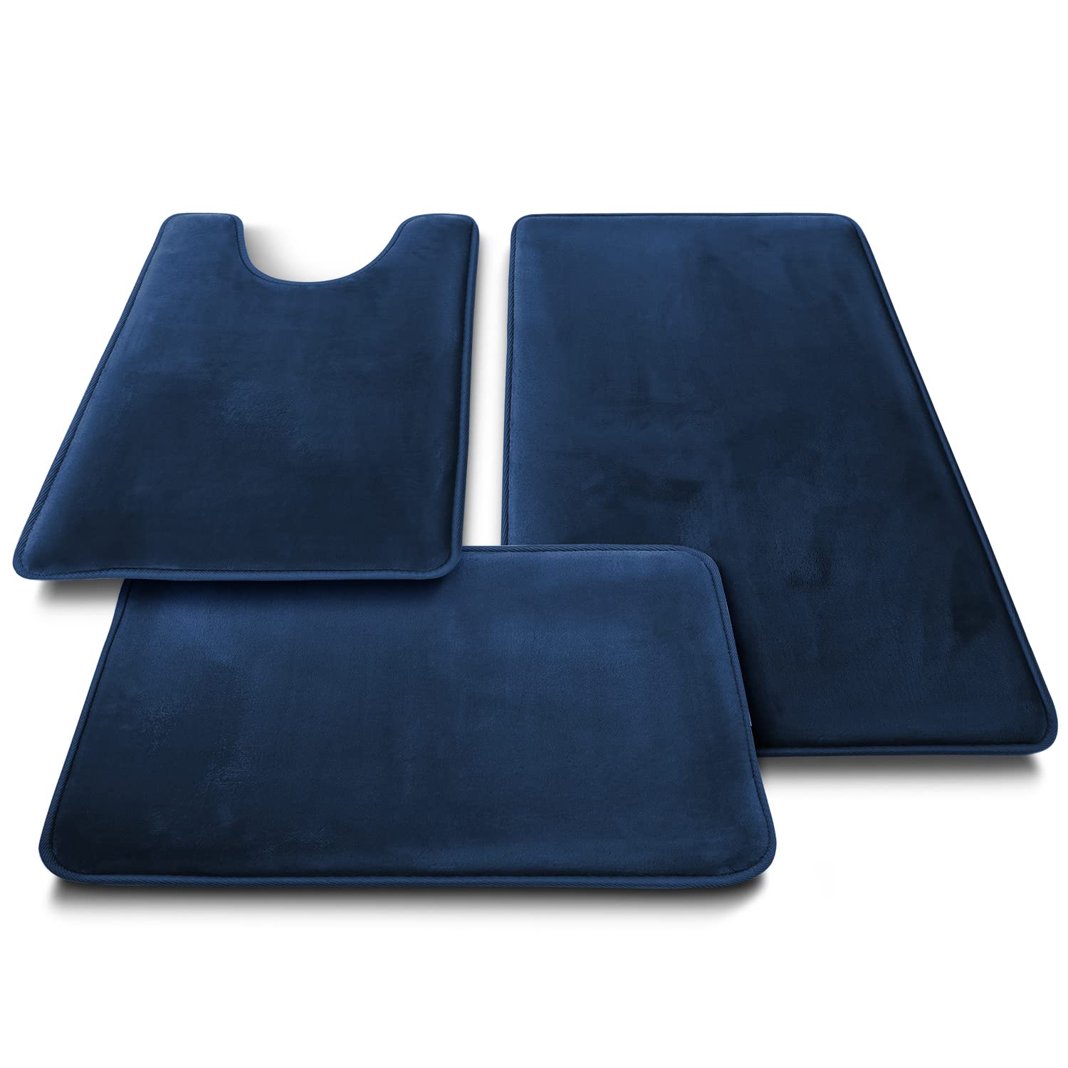 Clara Clark 3 Piece Bathroom Rugs Bath Mat Set, Velvet Memory Foam Bath Mats for Bathroom - Non-Slip, PVC Backing Bath Rugs, Washable Bathroom Rug Mats - Dries Quickly, Blue Bathroom Rug Set