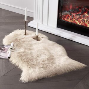 serissa faux sheepskin fur area rug beige fur chair cover seat pad small fuzzy rug for bedroom floor sofa living room decor 2x3 feet