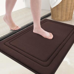 grandaily memory foam bath mat rug 24x16, ultra soft, non-slip and absorbent bathroom rugs, machine wash dry, comfortable bath rug carpet for bathroom floor, tub and shower, brown