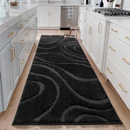 DEXDE Bathroom Rugs Runner 24 x 60 Inch, Extra Long Bathroom Rug Non-Slip, Machine Washable Bath Mats Rug, Black Soft Carpets for Bathroom Shower