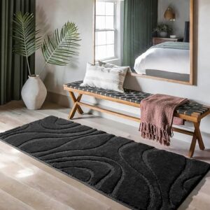 DEXDE Bathroom Rugs Runner 24 x 60 Inch, Extra Long Bathroom Rug Non-Slip, Machine Washable Bath Mats Rug, Black Soft Carpets for Bathroom Shower