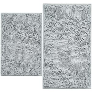 boankodu bathroom rugs sets 2 piece, extra soft chenille bath mat absorbent bathroom rug, bathroom mat with pvc non-slip bottom, machine washable bath rugs (32x20 inch + 24x16 inch, light grey)