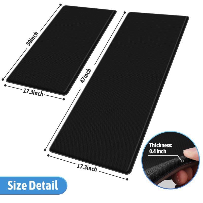 StepLively Kitchen Mat, 2 PCS Kitchen Rugs, Cushioned Kitchen Mats for Floor, Anti-Fatigue Mat, Kitchen Rug Set, Non-Skid Standing Mat for Kitchen, Office, Sink, 17.3"×30"+17.3"×47", Black