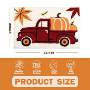 FOFARY Fall Bathroom Rug Orange Bath Mats Non Slip Funny Bathroom Decor Truck Pumpkin Autumn Maple Leaves Washable Bath Mats for Bathroom Entryway Shower 20"x32"