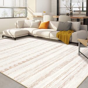 area rug living room rugs: 5x7 large soft machine washable boho moroccan farmhouse neutral stain resistant indoor floor rug carpet for bedroom under dining table home office house decor - brown