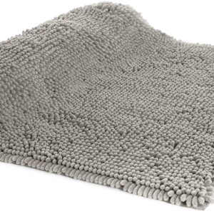 Amazon Basics Non-Slip Microfiber Shag Bathroom Rug Mat, 21" x 34", Platinum