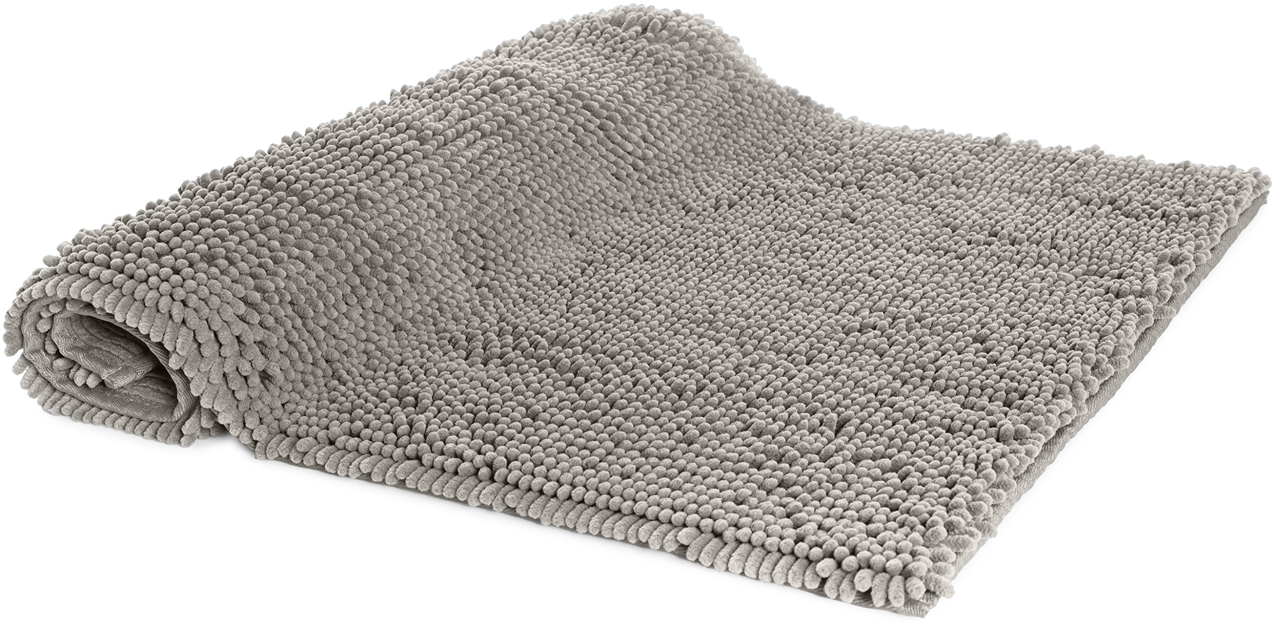 Amazon Basics Non-Slip Microfiber Shag Bathroom Rug Mat, 21" x 34", Platinum