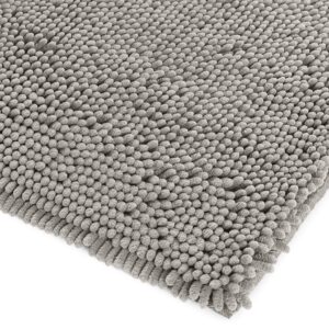 Amazon Basics Non-Slip Microfiber Shag Bathroom Rug Mat, 21" x 34", Platinum