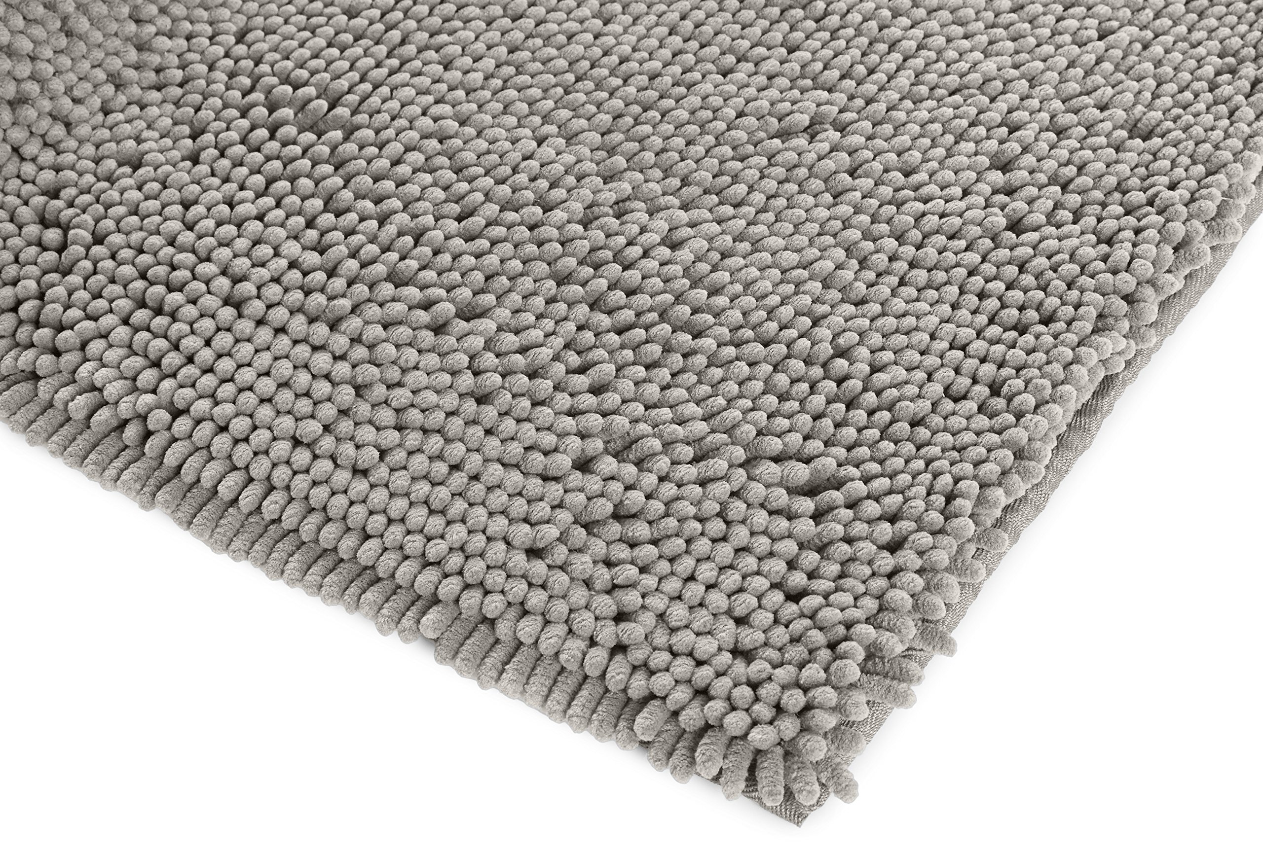 Amazon Basics Non-Slip Microfiber Shag Bathroom Rug Mat, 21" x 34", Platinum