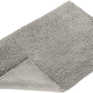 Amazon Basics Non-Slip Microfiber Shag Bathroom Rug Mat, 21" x 34", Platinum