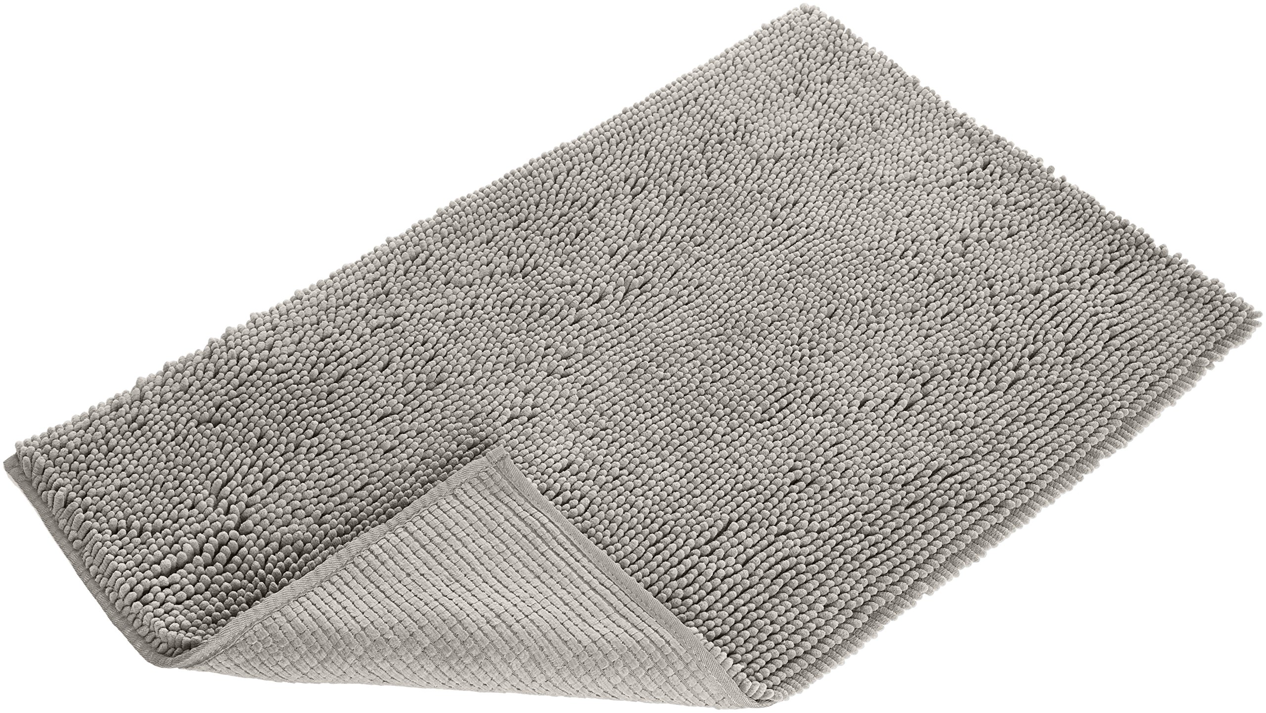 Amazon Basics Non-Slip Microfiber Shag Bathroom Rug Mat, 21" x 34", Platinum