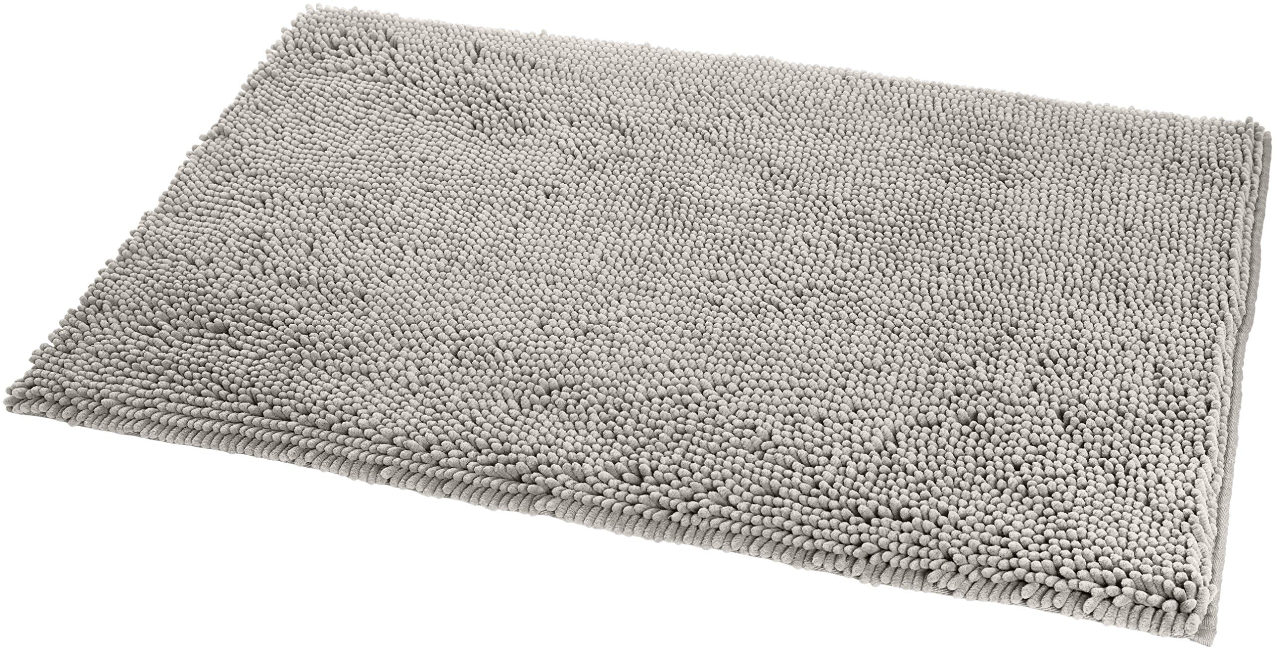 Amazon Basics Non-Slip Microfiber Shag Bathroom Rug Mat, 21" x 34", Platinum