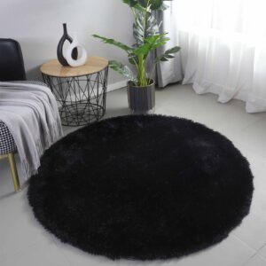 vafodo fluffy bedroom rug carpet,4x4 feet shaggy fuzzy rugs for bedroom,soft rug for kids room,plush nursery rug for baby,solid black area rugs for living room,cute room decor for girls boys