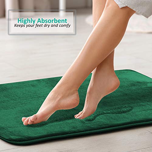 Clara Clark 3 Piece Bathroom Rugs Bath Mat Set, Velvet Memory Foam Bath Mats for Bathroom - Non-Slip, PVC Backing Bath Rugs, Washable Bathroom Rug Mats - Dries Quickly, Green Bathroom Rug Set