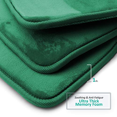 Clara Clark 3 Piece Bathroom Rugs Bath Mat Set, Velvet Memory Foam Bath Mats for Bathroom - Non-Slip, PVC Backing Bath Rugs, Washable Bathroom Rug Mats - Dries Quickly, Green Bathroom Rug Set