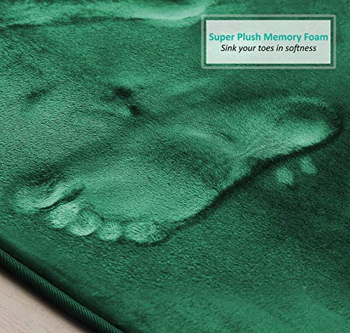 Clara Clark 3 Piece Bathroom Rugs Bath Mat Set, Velvet Memory Foam Bath Mats for Bathroom - Non-Slip, PVC Backing Bath Rugs, Washable Bathroom Rug Mats - Dries Quickly, Green Bathroom Rug Set