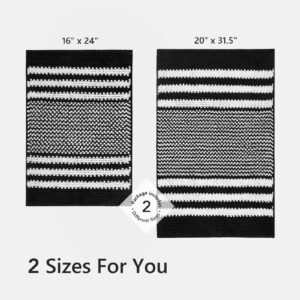 Tindbea Bathroom Rugs Set 2 Piece, Extra Soft and Absorbent Fluffy Striped Chenille Bath Mat Rug Set, Non Slip Bathroom Floor Mat, Machine Washable (20" x 32" Plus 16" x 24", Black)