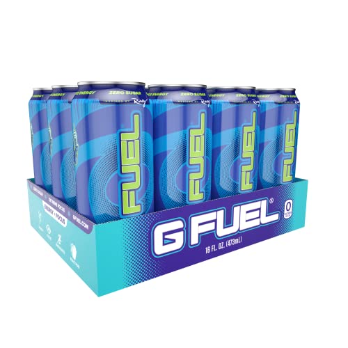 G Fuel Chug Rug Energy Drink, Sugar Free, Healthy Drinks, Zero Calorie, 300 mg Caffeine per Carbonated Can, Sour Blue Flavor, Focus Amino, Vitamin + Antioxidants Blend - 12 Pack