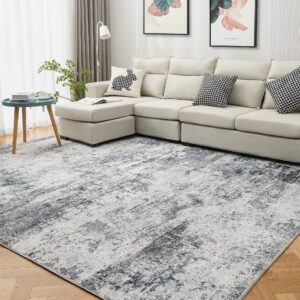 area rug living room rugs: 3x5 indoor abstract soft fluffy pile large carpet with low shaggy for bedroom dining room home office decor under kitchen table washable - gray/blue