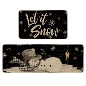 artoid mode let it snow snowflake snowman light christmas decorative kitchen mats set of 2, home party low-profile kitchen rugs - 17x29 and 17x47 inch