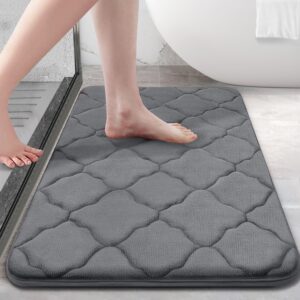 olanly memory foam bath mat rug 24x16, ultra soft non slip and absorbent bathroom rug, machine wash dry, comfortable, thick bath rug carpet for bathroom floor, tub and shower, dark grey