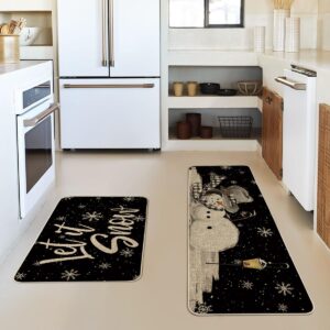 Artoid Mode Let It Snow Snowflake Snowman Light Christmas Decorative Kitchen Mats Set of 2, Home Party Low-Profile Kitchen Rugs - 17x29 and 17x47 Inch