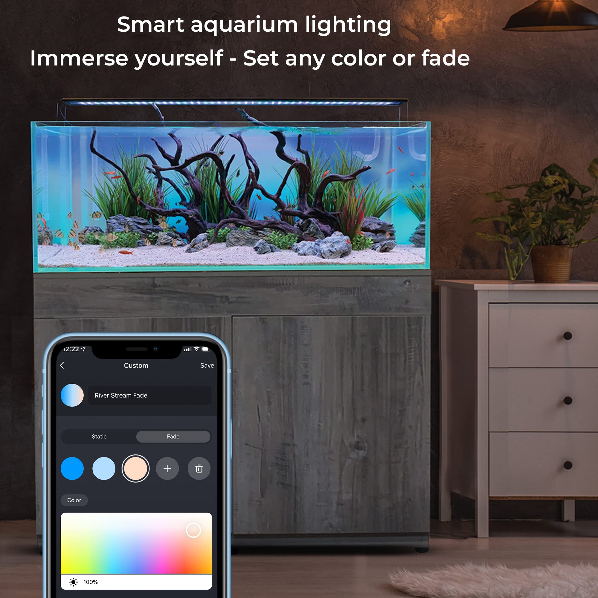 CURRENT USA ColorPlus Smart LED Aquarium Light 36 inch with App and Voice Control by Alexa & Google Home | Extra Vivid Colors for Freshwater Aquarium Fish Tank and Terrariums| Aluminum (36" to 48")