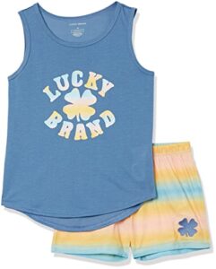 lucky brand girls' 2-piece loose-fit pajama set, soft & cute for kids, sunset ombre lucky, 4