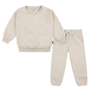 gerber baby girls toddler 2-piece fleece sweatshirt and jogger set, oatmeal heather, 18 months