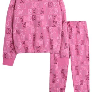 DKNY Girls' Sweatsuit Set - 2 Piece Fleece Hoodie Sweatshirt and Jogger Sweatpants (12M-16), Size 10, Wild Orchid