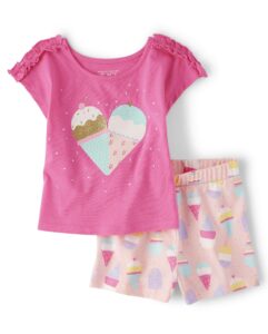 the children's place baby girls' and toddler sleeve top and shorts 2-piece, pink ice cream set, 5t