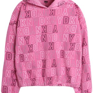 DKNY Girls' Sweatsuit Set - 2 Piece Fleece Hoodie Sweatshirt and Jogger Sweatpants (12M-16), Size 10, Wild Orchid