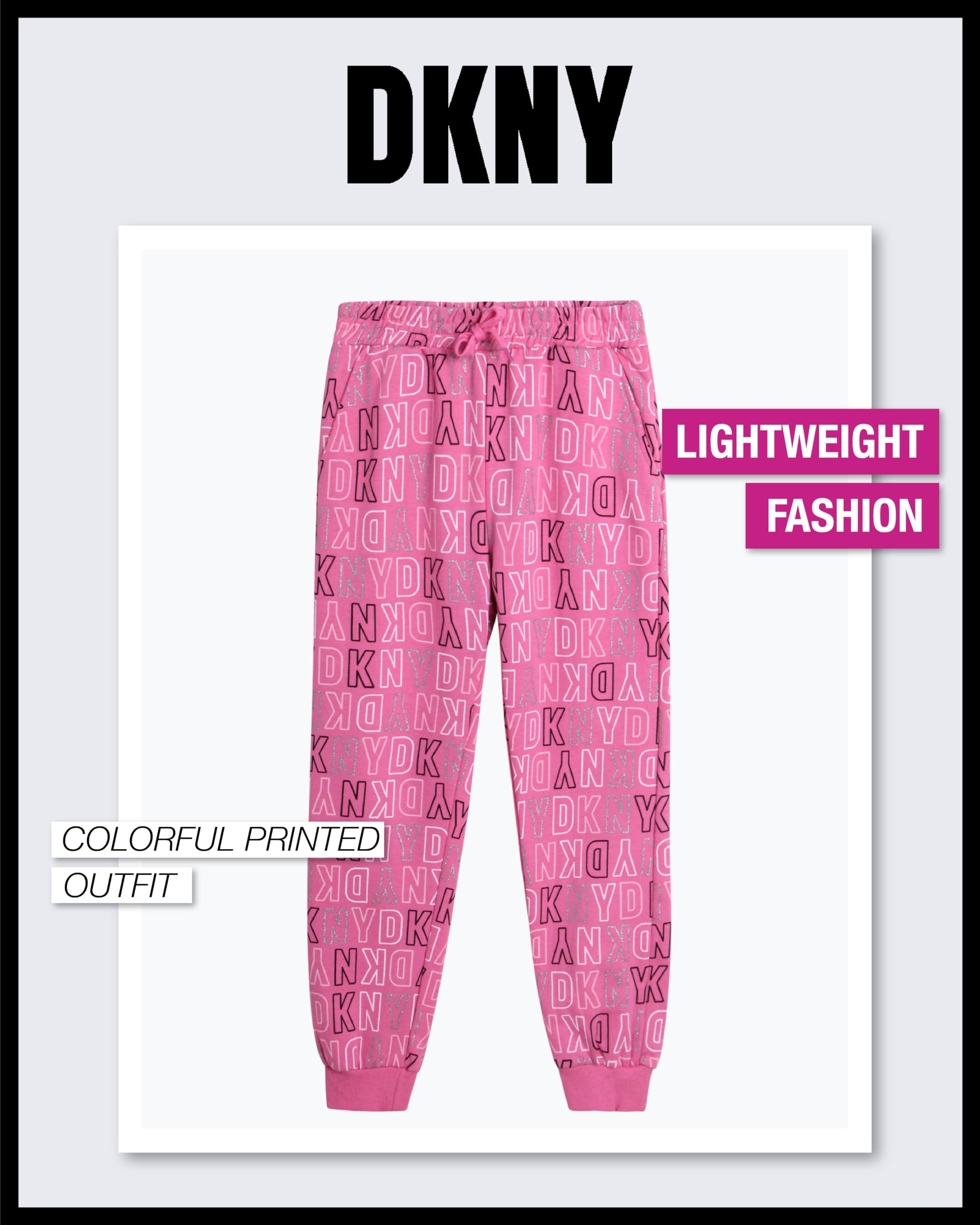 DKNY Girls' Sweatsuit Set - 2 Piece Fleece Hoodie Sweatshirt and Jogger Sweatpants (12M-16), Size 10, Wild Orchid