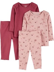 simple joys by carter's baby girls' 4-piece textured set, plum/floral, 0-3 months