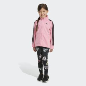 adidas Girls' Zip Front Classic Tricot Jacket and Joggers Set, Bliss Pink, 6 Plus