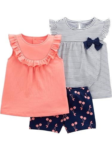 Simple Joys by Carter's Girls' 3-Piece Playwear Set, Navy Stripe/Cherry/Peach, 3T