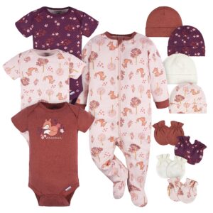 gerber baby boys and girls 12 piece layette gift set, purple fox, 3-6 months