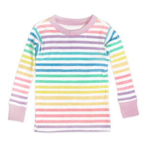 HonestBaby Multipack 2-Piece Pajamas Sleepwear PJs 100% Organic Cotton for Infant Baby and Toddler Girls, Rainbow Stripe, 24 Months