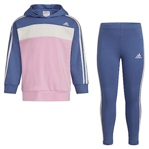 adidas girls 2-piece color block french terry pullover & legging set, crew blue, 6