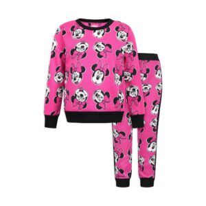 disney minnie mouse girls’ sweatshirt and jogger set for toddler and little kids – pink