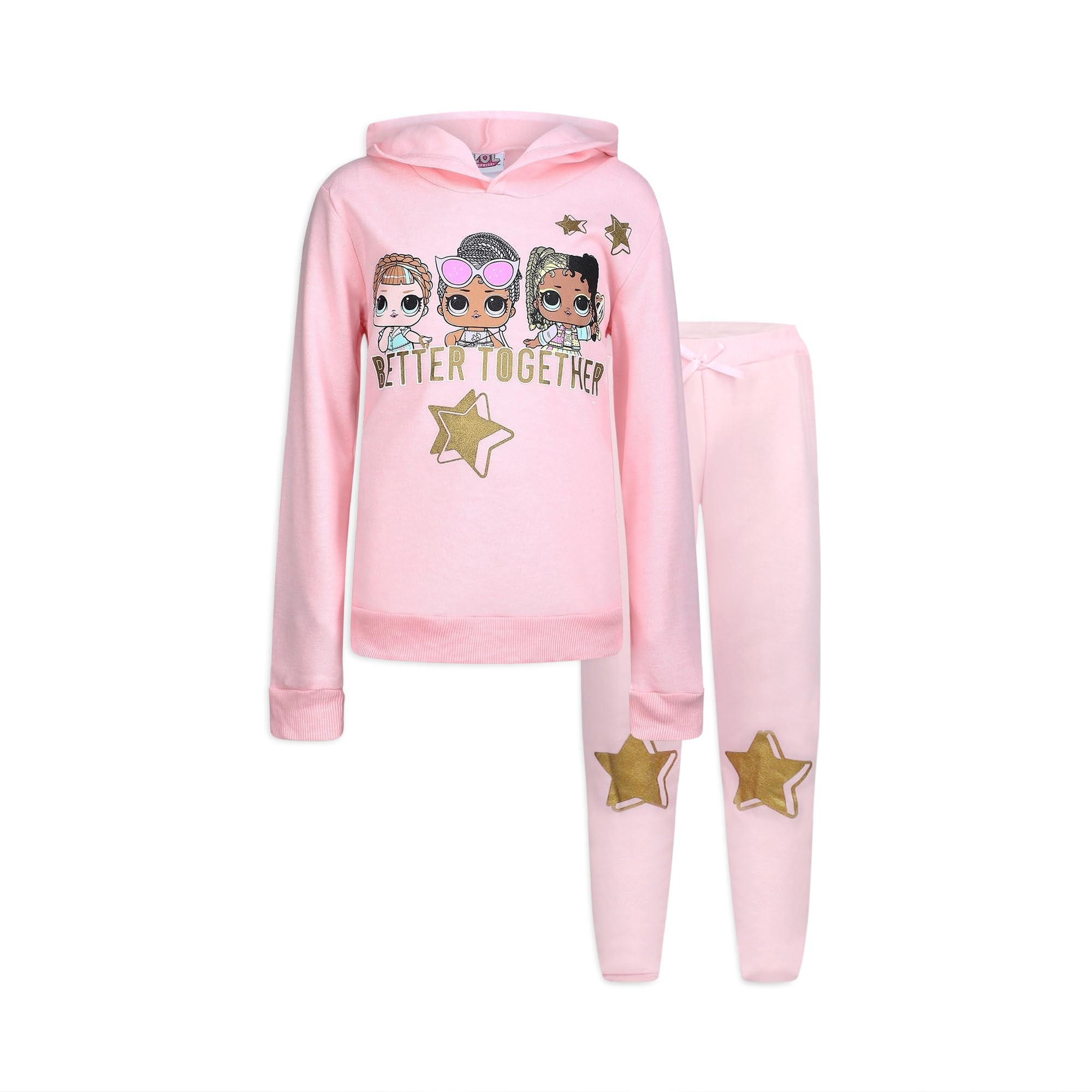 L.O.L. Surprise! Stargazer, Flipside and Marine Q.T. Girls Hooded Sweatshirt and Pants Set for Big Kids – Pink