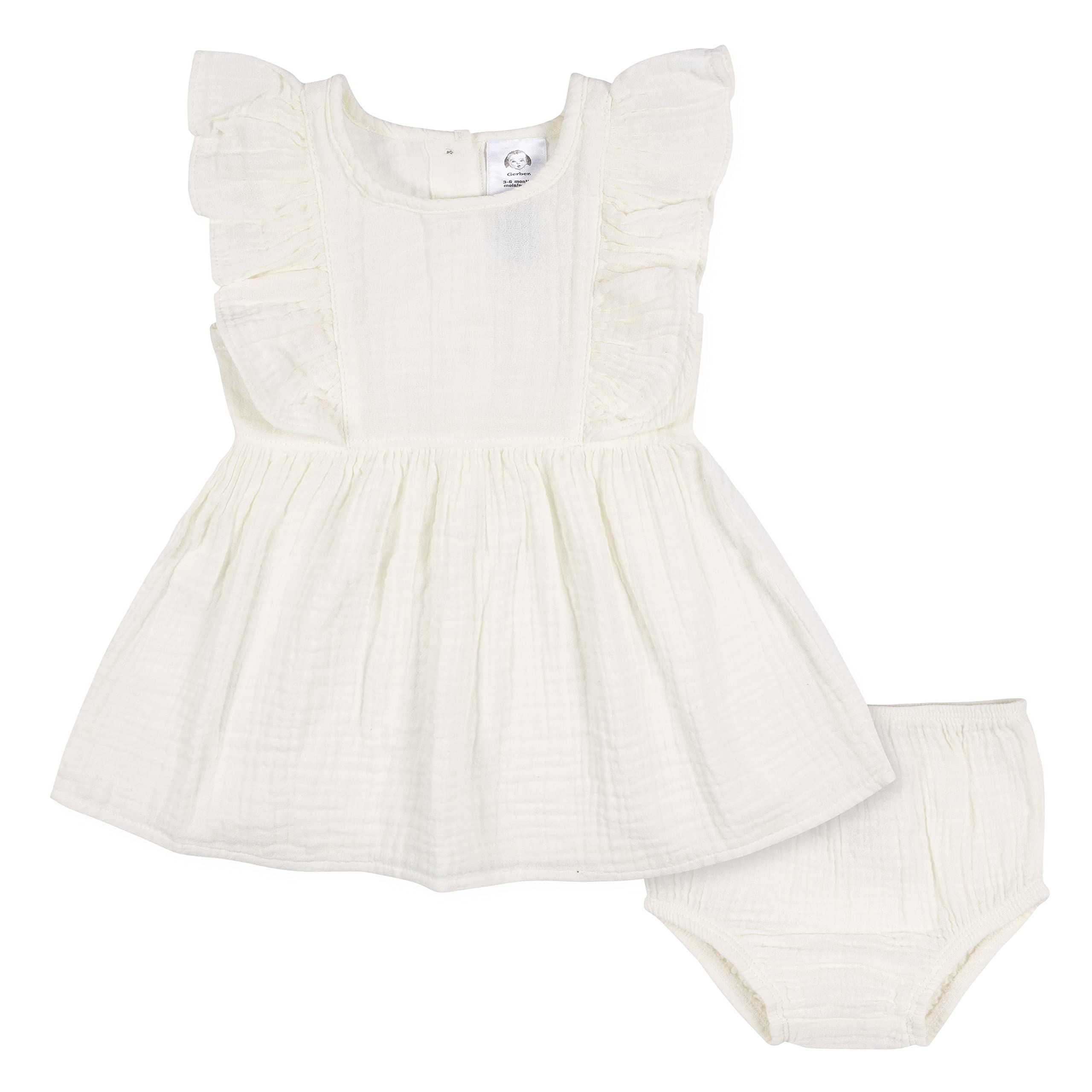 Gerber Baby Girls' 2 Piece Dress and Diaper Cover Set, Ivory, 12 Months