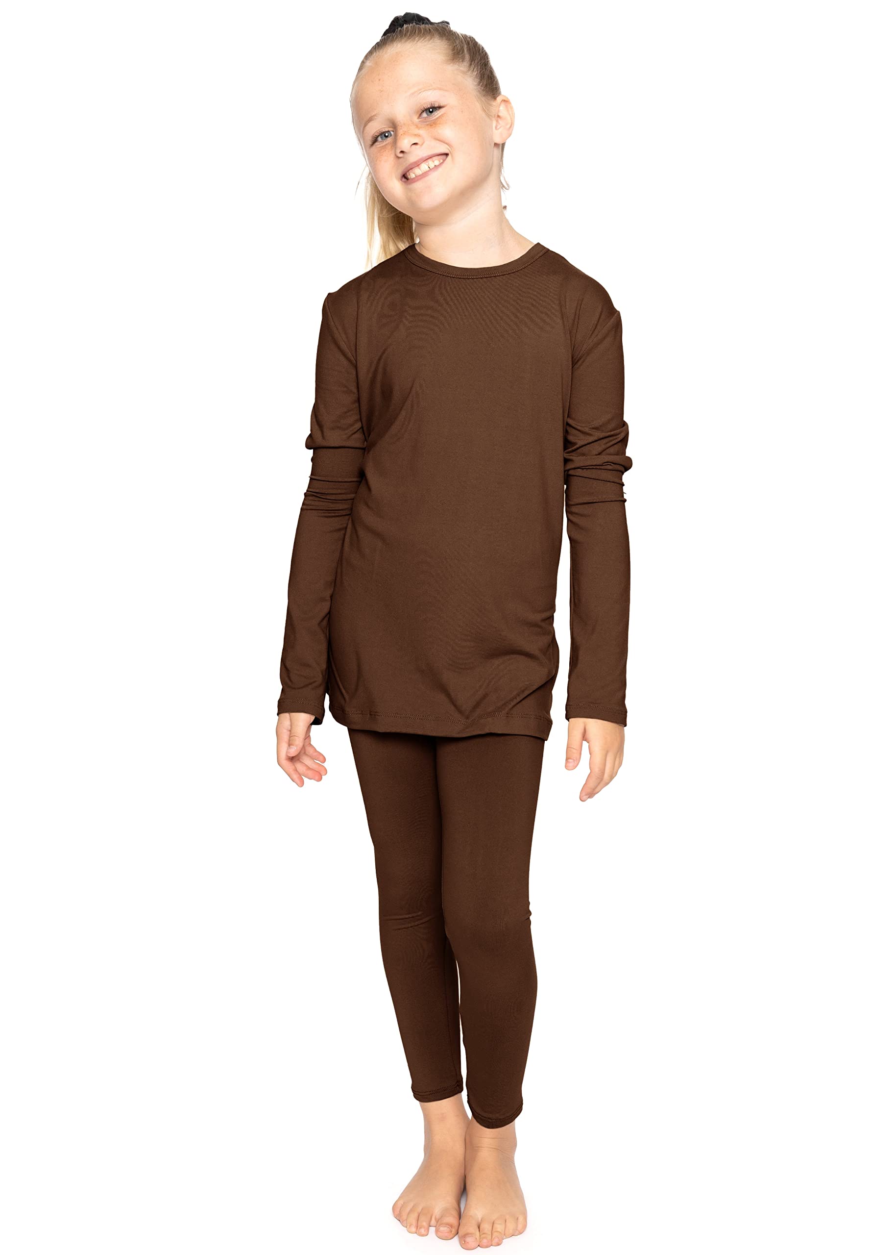 STRETCH IS COMFORT Girl's CREW Neck and Leggings Set Brown X-Large