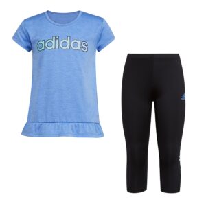 adidas girls' 2-piece mélange tee & capri tight set, blue fusion heather, 3t