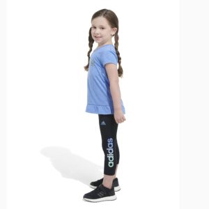 adidas Girls' 2-Piece Mélange Tee & Capri Tight Set, Blue Fusion Heather, 3T