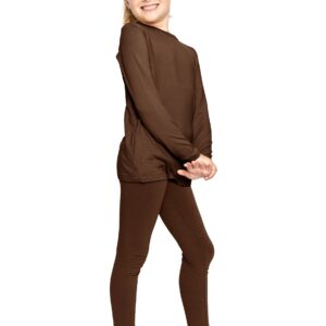 STRETCH IS COMFORT Girl's CREW Neck and Leggings Set Brown X-Large